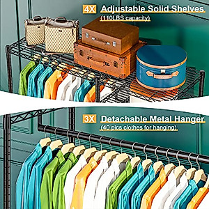 Raybee 77" H Clothes Rack Heavy Duty 705 LBS Capacity Metal Clothing Racks for Hanging Clothes Rack Heavy Duty Adjustable & Portabke Closet Garment Rack 45.3" W X 16.7" D X 77" H Balck