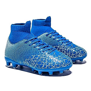 KouAzAz Kids Soccer Cleats Boys Girls Athletic Sport Shoes Outdoor Indoor Firm Ground Comfortable Football Shoes Blue