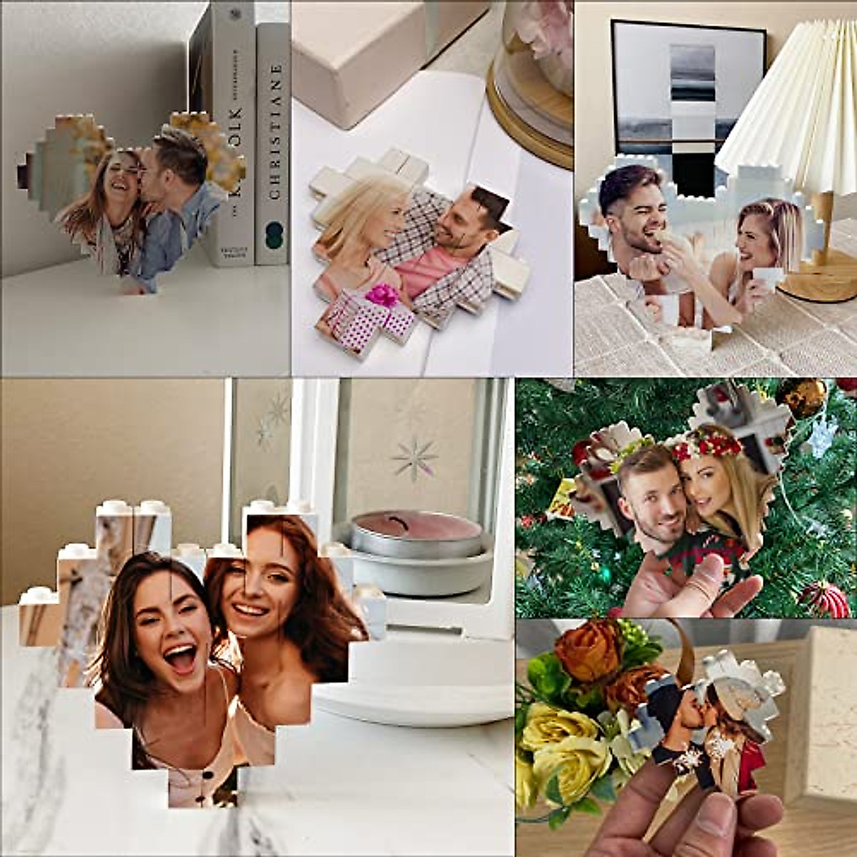 Custom Building Brick Personalized Photo Block Puzzle Heart Shaped Birthday Gifts for Women Men, Customized Picture Anniversary Wedding Couples Gifts for Him Her, Mothers Day Gifts for Mom