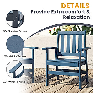VICLLAX Patio Chairs Set of 4, Blue Outdoor Dining Chairs, All Weather HDPE Outdoor Adirondack Furniture for Lawn, Garden, Balcony