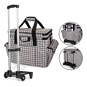 Teamoy Yarn Bag Organizer on Wheels, Rolling Knitting Bag with Wheels for WIP, Crochet Hooks, Knitting Needles and Supplies(No Accessories Included), Gray Dots