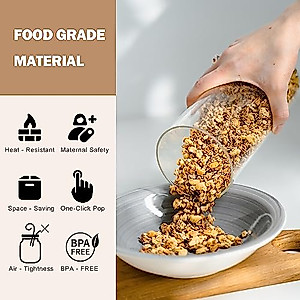 TrendPlain Air Tight Containers for Food - Pop Up High - Grade Borosilicate Glass Container with Stackable Lids - Storage Containers for Pantry, Cereal, Coffee, Rice, Flour 27 Oz / 800 ML, Grey