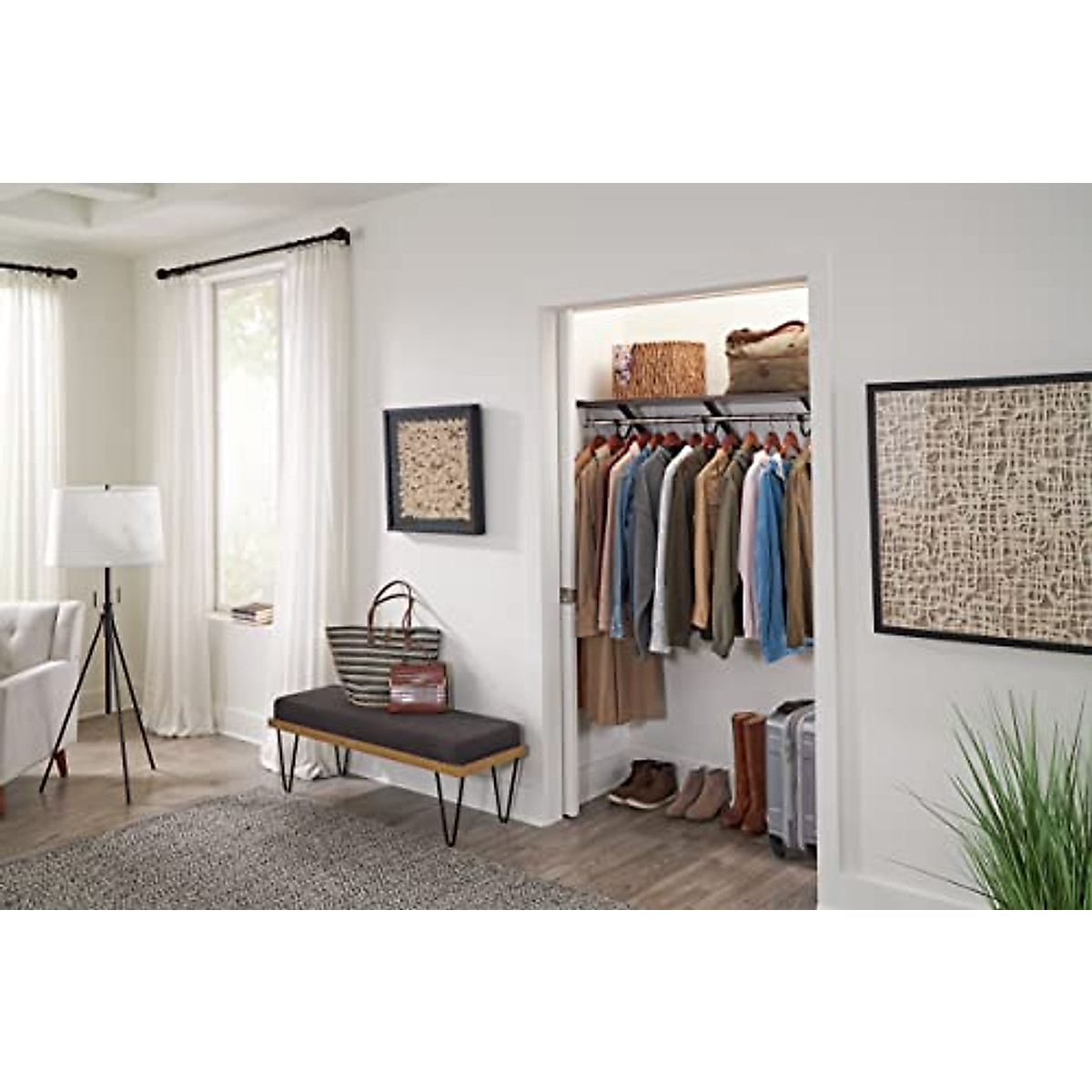 Rubbermaid 48" Premium Wood Shelving Kit with Hanging Rod, Mahogany, Laundry, Closet, Home, Organization, Shelving