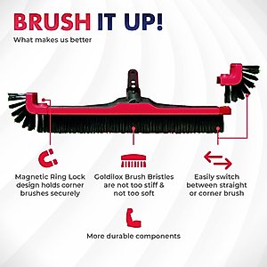 Pool Net with Brush Bundle - ProTuff 10X No Cost, No Hassle Replacements - 19.5" Deep Bag Fine Mesh Pool Net and Modular 22" Corner Cleaning Brush
