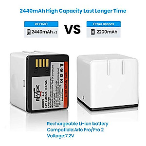REYTRIC 2-Pack Batteries Compatible with Arlo Pro, Arlo Pro 2 (VMA4400), Upgraded 7.2V Rechargeable Lithium Li-ion Batteries Pack with Dual LCD Charger