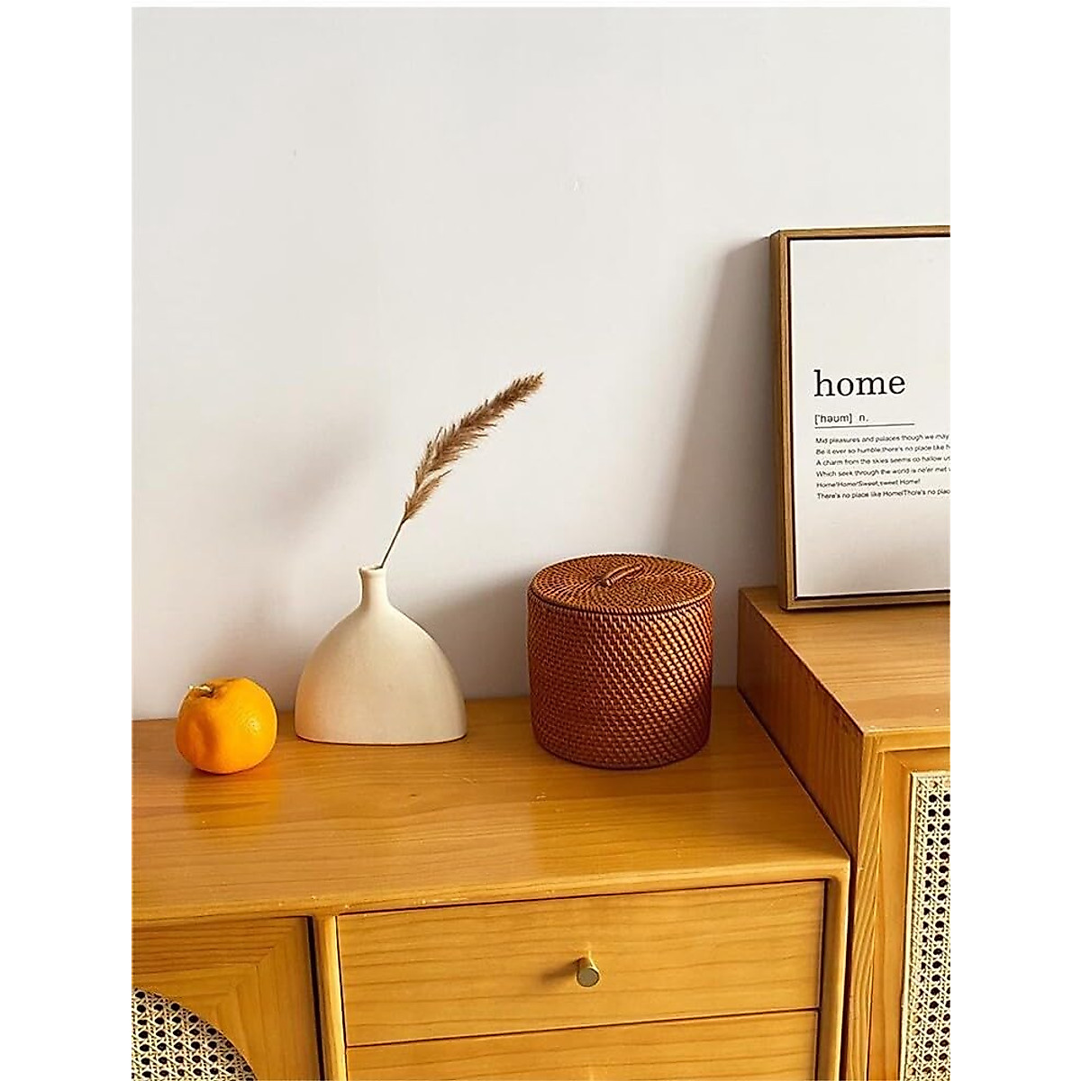 Storage Basket with Lid,6x6inch Rattan Basket Decorative Boxes,Handmade Rattan Storage Cylinder Wicker Storage Bin Round Rattan Storage Basket with Lid Household Organizer Box