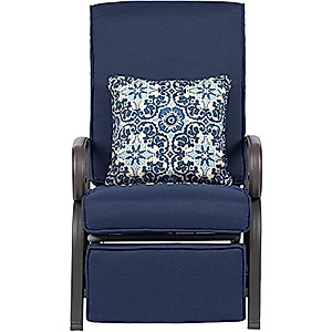 Hanover Madrid Outdoor Patio Recliner, Adjustable Chair, All-Weather Hand-Woven Wicker, Aluminum Frames, Thick Cushions-MADRIDREC-NVY, 1 Piece, Navy