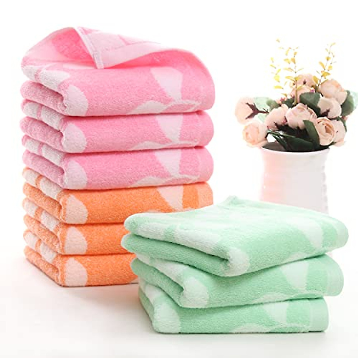 Pidada Hand Towels Set of 2 Leaves Floral Pattern Soft Absorbent Towel for Bathroom 13.4 x 29.1 Inch (Orange)