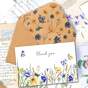 24 Pack Thank You Cards With Envelopes(4 Assorted),Wildflower Greeting Cards for Birthday Wedding Baby Shower Bridal Shower Small Business Party Supplies,Better Decorate Your Thank You Gifts