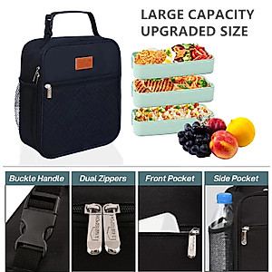 KITNOBLIS Lunch Box Insulated Lunch Bag Durable Small Lunch Bag Reusable Adults Tote Bag Lunch Box for Adult Men Women (BLACK)