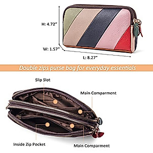 Small Crossbody Purse Colorful Cowhide Leather Shoulder Bags for Women 2 Zippers Clutch Handbag Mobile Phone Bag
