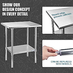 Hally Stainless Steel Table for Prep & Work 24 x 30 Inches, NSF Commercial Heavy Duty Table with Undershelf and Galvanized Legs for Restaurant, Home and Hotel