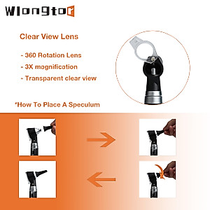 Wlongtor Otoscope Kit - Professional Diagnostic Ear Care Tool with 3.0V LED Bulb, 3X Magnification, 4 Speculum tip Sizes, Diagnostic Ear Care Tool for Children, Adults, Pets (HS-10OG(Black))
