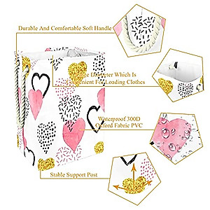 Inhomer Glittering Gold Pink Hearts Pattern Large Laundry Hamper Waterproof Collapsible Clothes Hamper Basket for Clothing Toy Organizer, Home Decor for Bedroom Bathroom