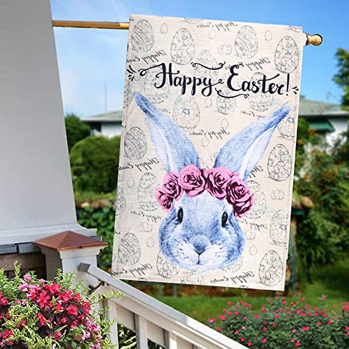 Spring Bunny Garden Flag 12x18 Inch Double Sided for Outside,Spring Yard Flag with Easter Eggs Rabbits,Easter House Flag for Holiday Yard Outdoor Easter Decoration