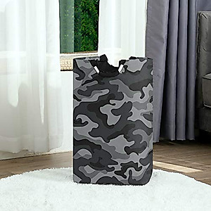 Ollabaky Large Foldable Laundry Hamper Bag with Handles, Army Camouflage Pattern Laundry Basket Box Big Storage Organizer for Family, Dormitory, Washhouse