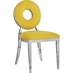 Meridian Furniture Carousel Collection Velvet Upholstered Dining Chair in Chrome Stainless Steel Finish, 18" W x 23.5" D x 35" H, Yellow