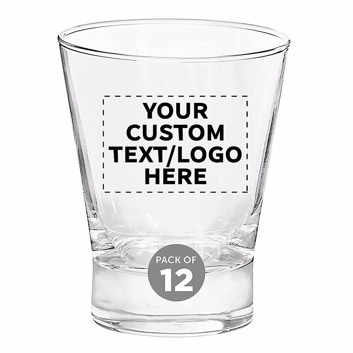 Custom Logo Whiskey Glasses 12 oz. Set of 12, Personalized Bulk Pack - Perfect for Scotch, Bourbon, Whiskey, Cocktail- Clear