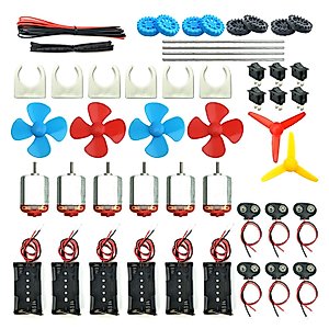 EUDAX 6 Set DC Motors Kit, Mini Electric Hobby Motor 3V -12V 25000 RPM Strong Magnetic with Shaft Propeller, 2 x AA Battery Holder,9V Battery Clip Connector,Plastic Wheels for DIY Science Projects