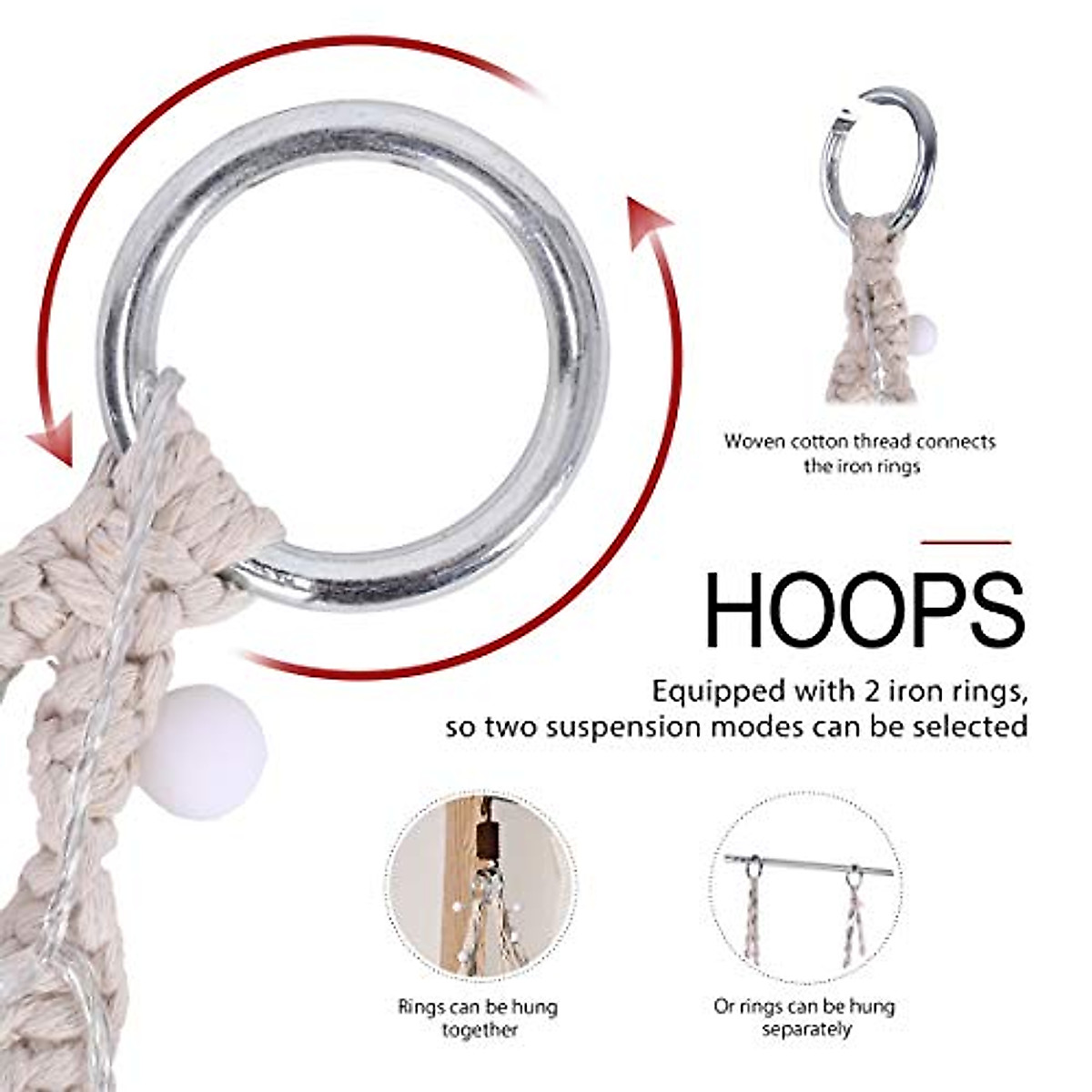 VIVOHOME Hanging Hammock Chair with 39 Feet Long LED Lights for Indoor Outdoor, 330 lbs Capacity, Note: Stand Not Included