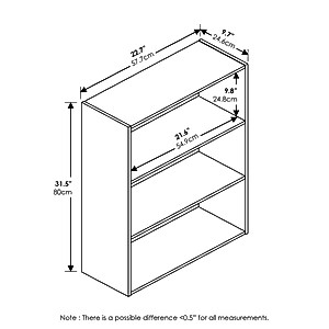 Furinno Pasir 3-Tier Open Shelf Bookcase, French Oak Grey