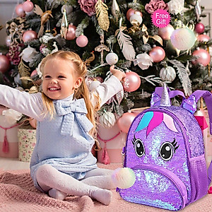 gxtvo Toddler Backpack for Girls, Unicorn Sequin Preschool Bookbag and Lunch Box, 12" Cute Cartoon Animal Schoolbag