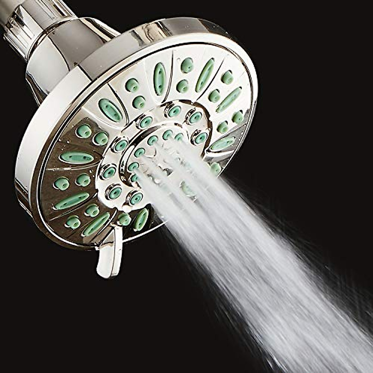AquaDance Antimicrobial/Anti-Clog High-Pressure 6-setting Shower Head, Microban Nozzle Protection from Growth of Mold, Mildew & Bacteria for Stronger Shower! (Brushed Nickel Finish/Coral Green Jets)