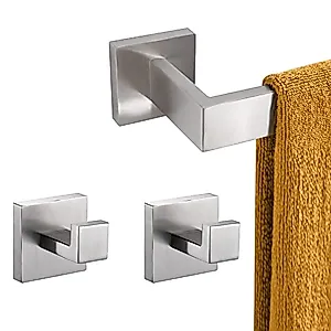 KOKOSIRI 36-Inch Single Towel Bar, Bathroom Towel Holder, Bath Towel Hook Square Robe Hook Coat Hook, Wall Mounted, SUS 304 Stainless Steel, Brushed Steel, B05A3-BR-L36