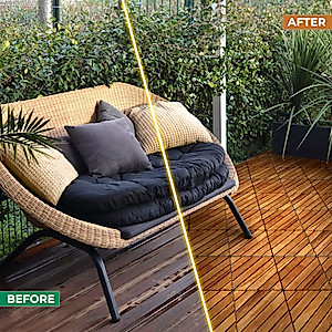 Interlocking Deck Tile (Pack of 10, 12"x12") Acacia Hardwood Deck Tile, Interlocking Patio Tile in Solid Acacia Wooden Oiled Finish Waterproof all Weather Perfect for Indoor Outdoor(Golden Teak Color)