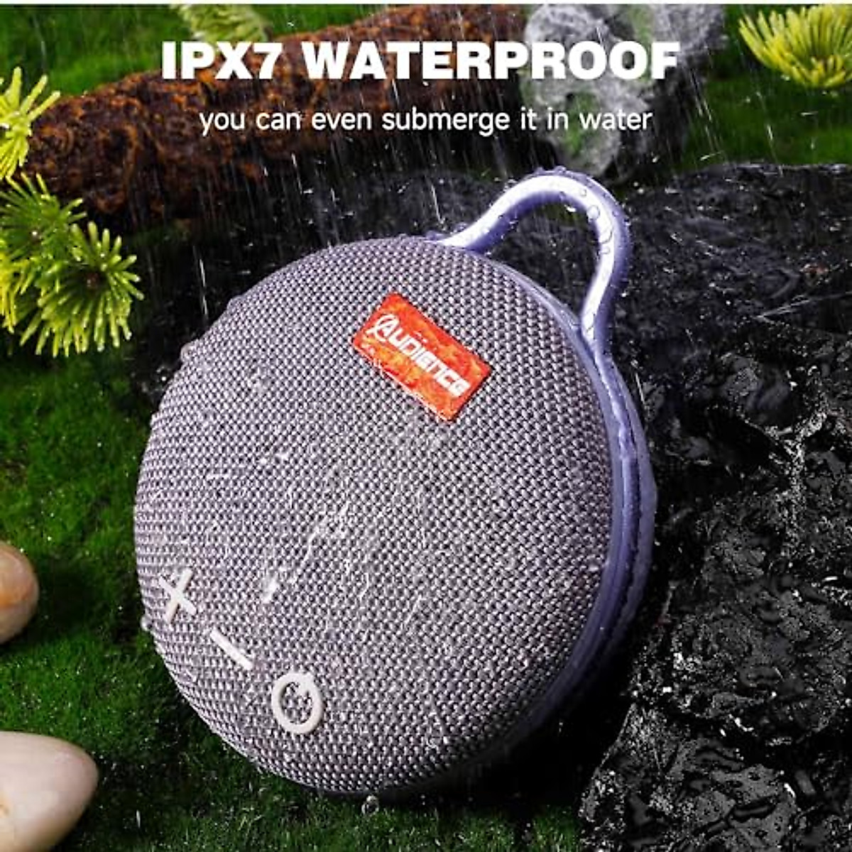UrbanX Audience Series IPX7 Bluetooth Waterproof Speaker with Clip, Compact Speaker with Big Sound, Punchy Bass, Wireless for Redmi Note 11T Pro+ & Beach, Pool, Boat, Biking Purple 2 Pack