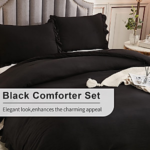 Andency California King Comforter Set Black (104x96Inch), 3 Pieces Cal King Ruffle Comforter, Oversized Farmhouse Shabby Chic Bed Comforter, Lighteweight and Soft Microfiber Bedding Set