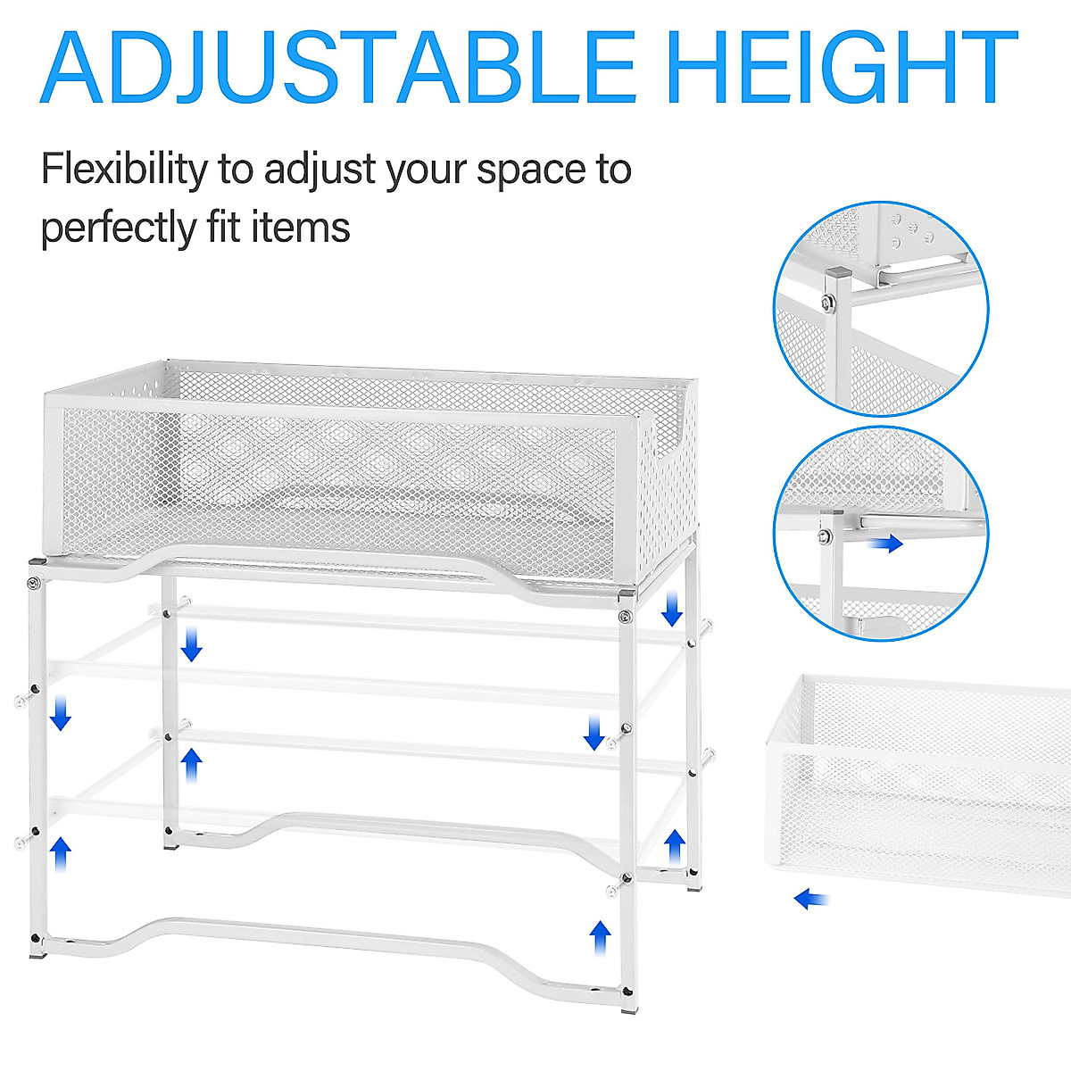 Simple Trending 2 Pack Stackable 2-Tier Under Sink Cabinet Organizer with Sliding Storage Drawer, White