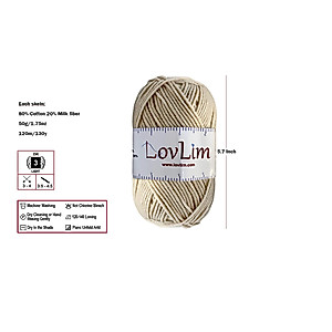 LovLim Crochet Yarn, 10x50g Soft Cotton Yarn Skeins, 1200+ Yards, for Crochet and Knitting, Free Crochet/Amigurumi Patterns, Craft DK Yarn Perfect Starter Kit (Nature)