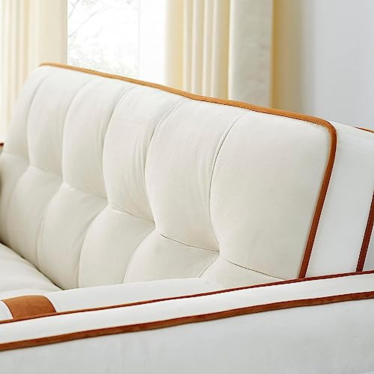 ERYE Modern Loveseat Convertible Sleeper Couch Bed, Upholstered Futon Sofabed for Living Room,2 Seater Comfy Love Seat Daybed Sofas, Beige Twin Velvet Tufted 2 Cylinder Pillows Multi-Pockets B