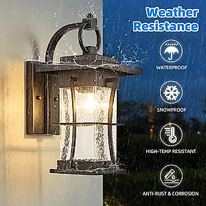EERU Outdoor Wall Sconces Light Fixtures Exterior Wall Lantern Outside House Lamps Waterproof Black Metal with Clear Seeded Glass, Perfect for Exterior Porch Patio House