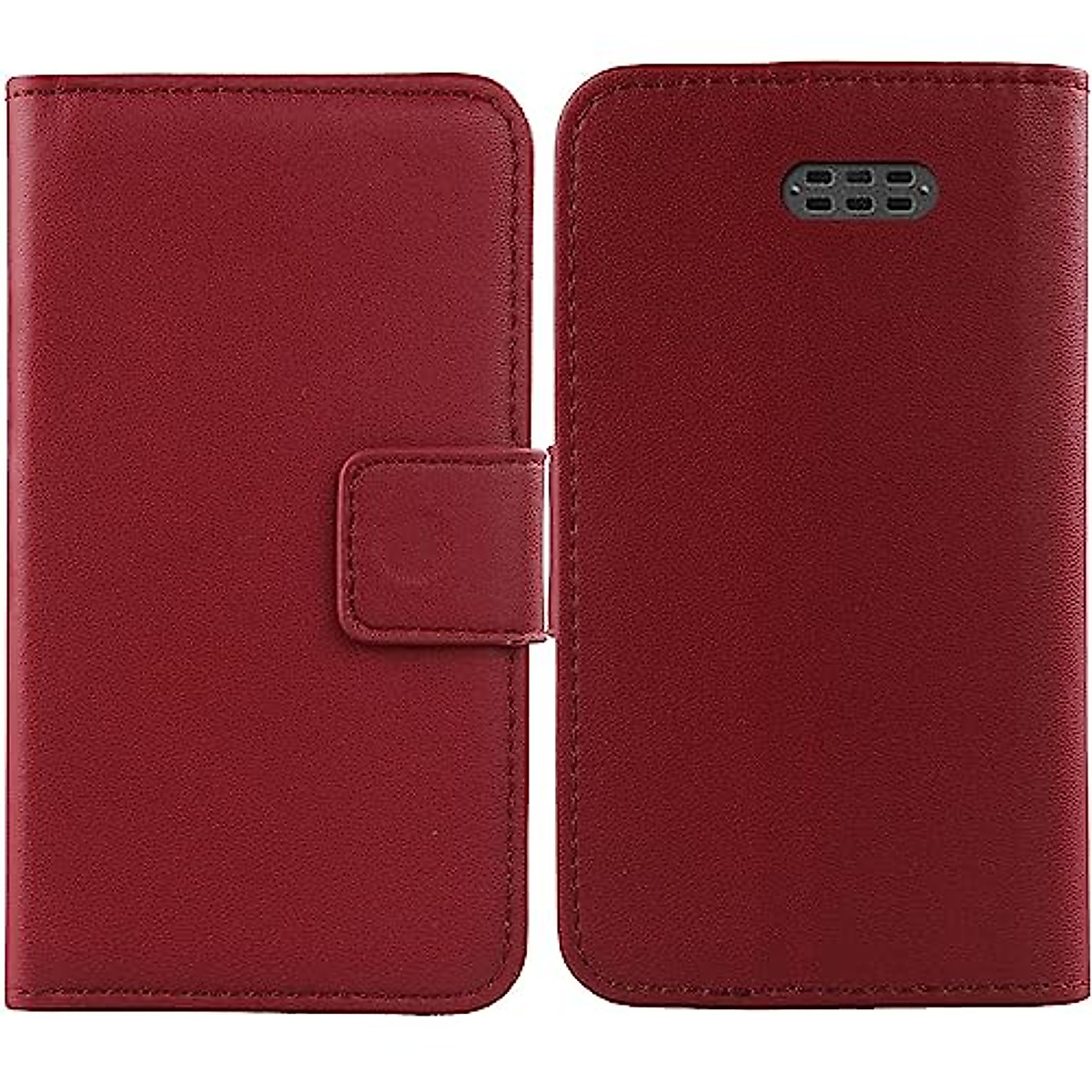 Cheshaoping Genuine Leather Case for Emporia Happy E30 1.8" Wallet Premium Flip Protection Cover Skin Pouch with Card Slot (Dark Red)