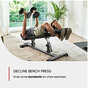Finer Form Semi-Commercial Sit-Up Bench For Core Workouts and Decline Bench Press. Adjustable Weight Bench with Reverse Crunch Handle with 4 Adjustable Height Settings. Great Ab Workout Equipment