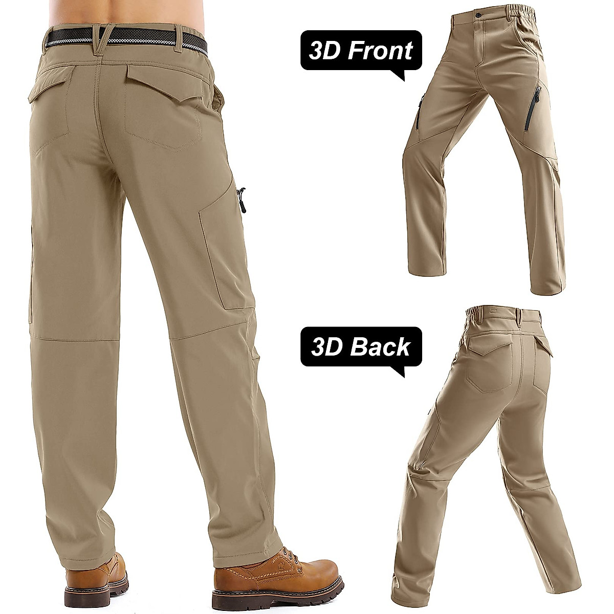 Jessie Kidden Mens Waterproof Hiking Pants, Outdoor Snow Ski Fishing Fleece Lined Insulated Soft Shell Winter Pants (6070 Khaki, 34)