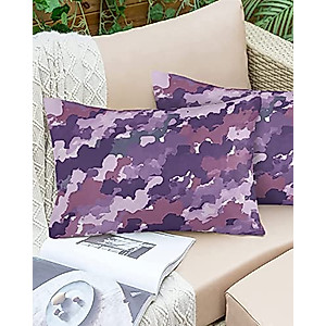 Funnywall88 Waterproof Throw Pillow Covers Set of 2 Camouflage Netting Camo Purple Couch Pillow Cases Outdoor Sofa Cushion Cover Home Decor for Bed Living Room, 20" x 12"