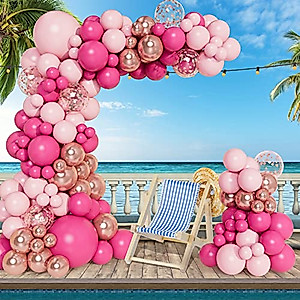 138pcs Pink Balloon Arch Garland Kit with Different Size Pastel Hot Pink White Metallic Rose Gold Confetti Balloons for Birthday Baby Shower Princess Theme Wedding Valentine's Party Decorations