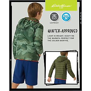Eddie Bauer Kids' Reversible Jacket - Lightweight Waterproof Quilted Down Raincoat for Boys and Girls (3-20), Size 18-20, Olive