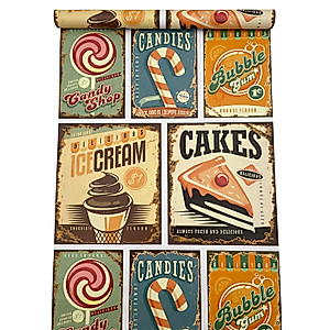 Yifasy 2 Pack Vintage Shelf Liners Cake Poster Drawer Cabinets Furniture Decor Papers Dessert Wallpapers PVC Self Adhesive 17.7 Inch Wide