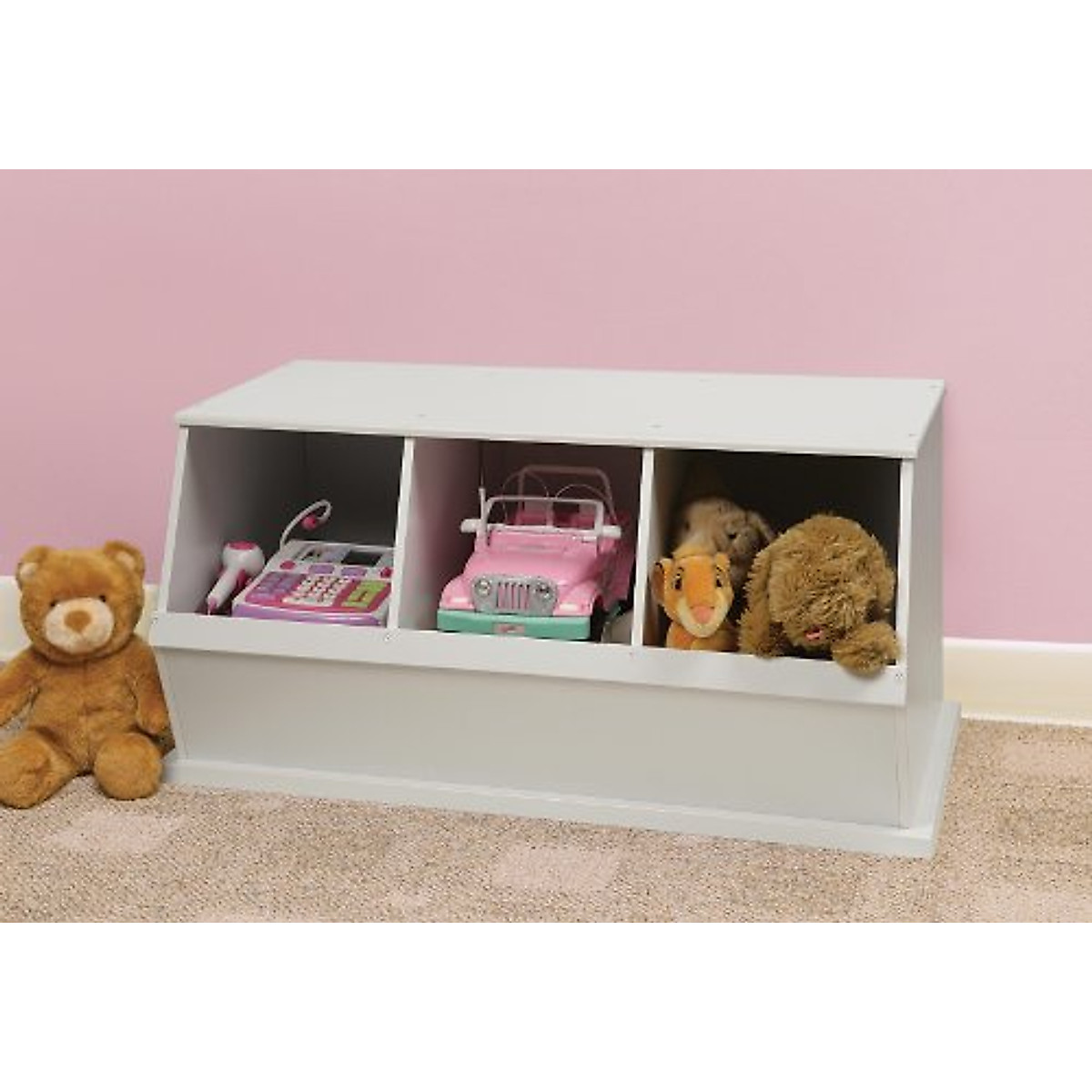 Stackable Wooden 3 Bin Open Storage Toy Organizing Cubby