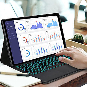 Samsung Galaxy Tab S8 Plus/S7 FE/S7 Plus 12.4 inch Keyboard Case, Smart Touchpad with S Pen Holder, 7 Color Backlit and Detachable Wireless Keyboard Cover, for Tab S7 FE 2021/S7+ 2020/S8+ 2022, Black