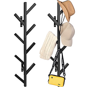 Barydat 2 Pack Coat Rack Wall Mount 39 Inch Vertical Wall Mounted Coat Rack Modern Metal Hanging Wall Coat Hanger Wall Coat Tree for Hats Clothes Purse Jackets Bags Entryway Bedroom Living Room Black