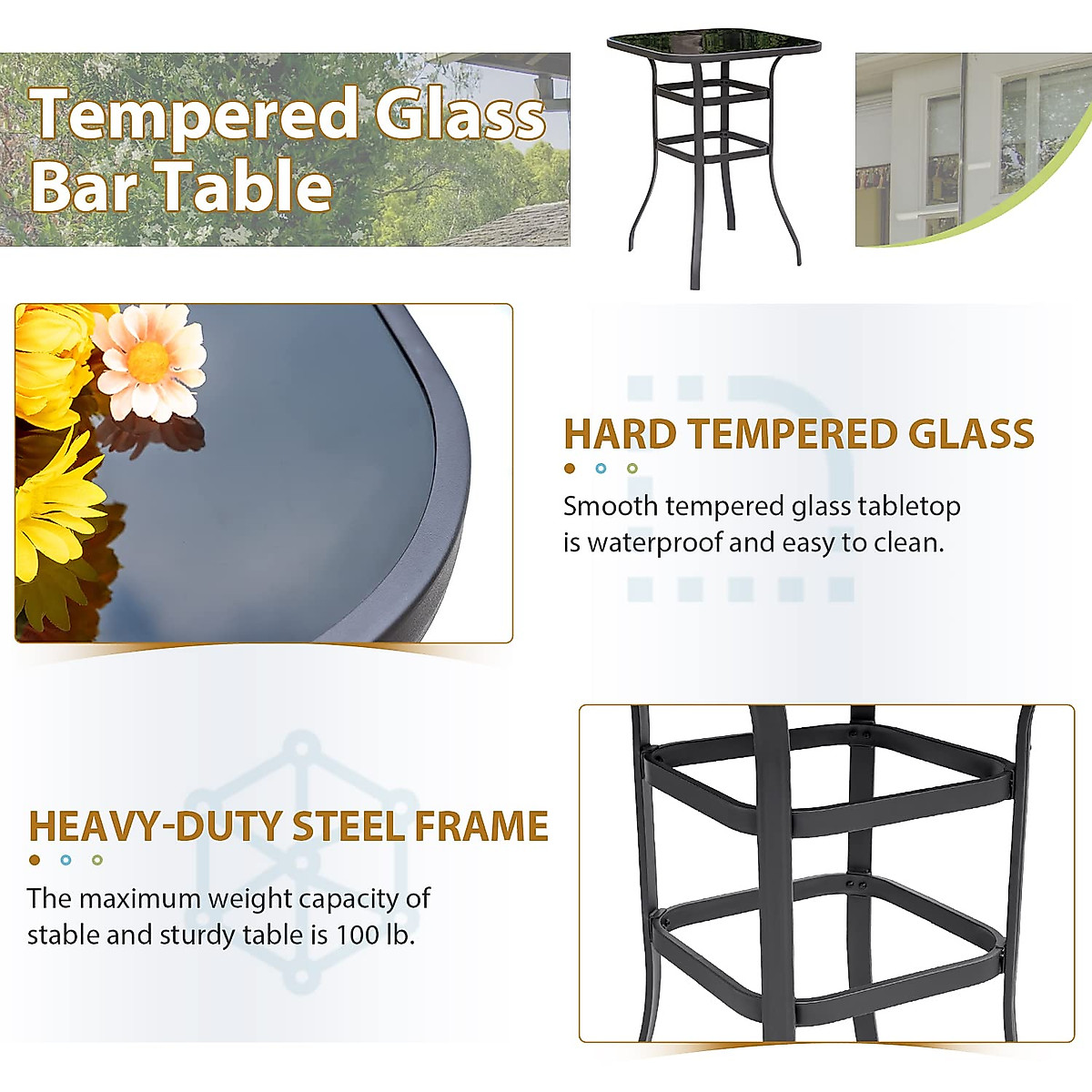 Devoko Patio Swivel Bar Set 3 Pieces Patio High Top Bar Table and Stools Chairs Set Textilene Sling Fabric Outdoor Bar Stools Set of 2 for Garden, Balcony