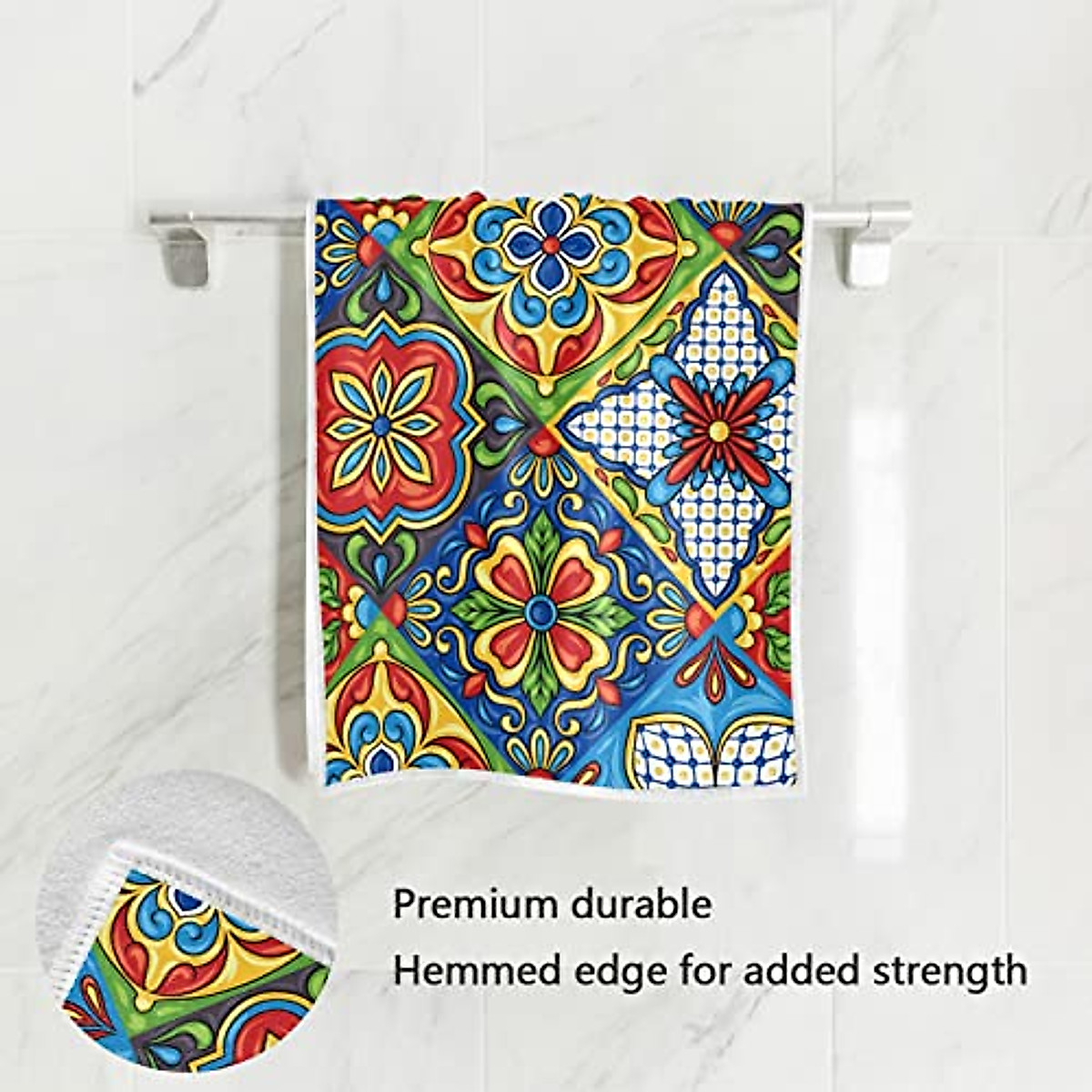 Anyangquji Mexican Talavera Tile Hand Towels Soft Absorbent Bath Large Hand Towels for Bathroom Kitchen Hotel Spa Hand Towels 15"X30"