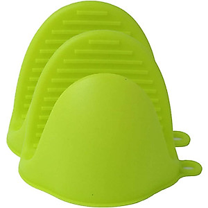 Innovation - Silicone Oven Mitts, 2 Pieces Heat and Slip Resistant Finger Protective Gloves for Kitchen Frying Cooking Baking BBQ (Green, 2)