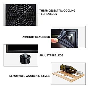 Koolatron Deluxe 12 Bottle Wine Cooler with Beech Wood Racks, Black, Thermoelectric Wine Fridge, 1 cu. ft. Freestanding Wine Refrigerator, Red, White and Sparkling Wine Storage for Kitchen or Home Bar