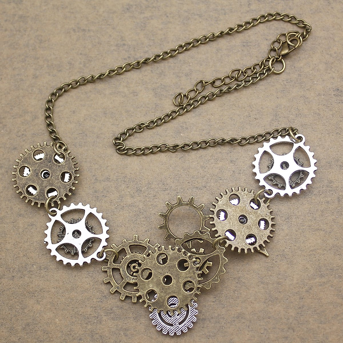 RechicGu Style A Watch Clock Clockwork Hand Gear Cog Steampunk Necklace Vintage Gold and Silver